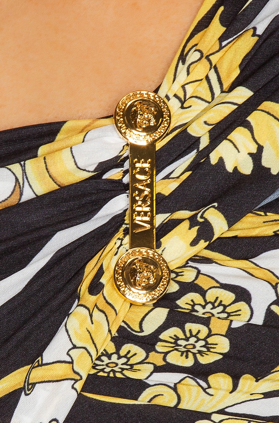 VERSACE Print One Shoulder Crop Top in Black & Yellow | FWRD