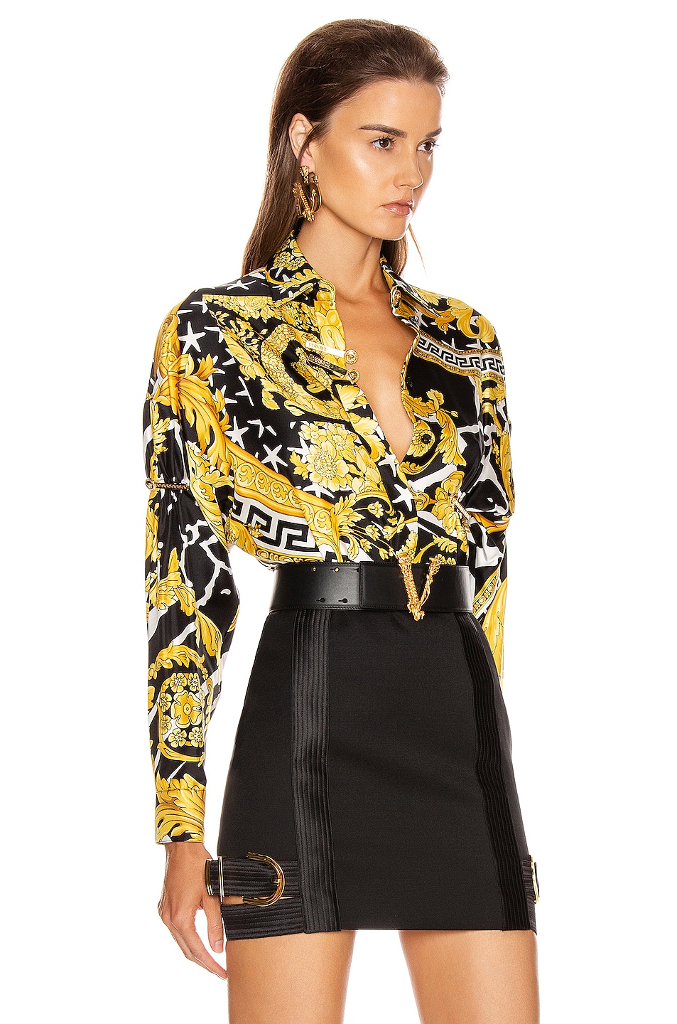 VERSACE Long Sleeve Print Blouse in Black & Yellow | FWRD