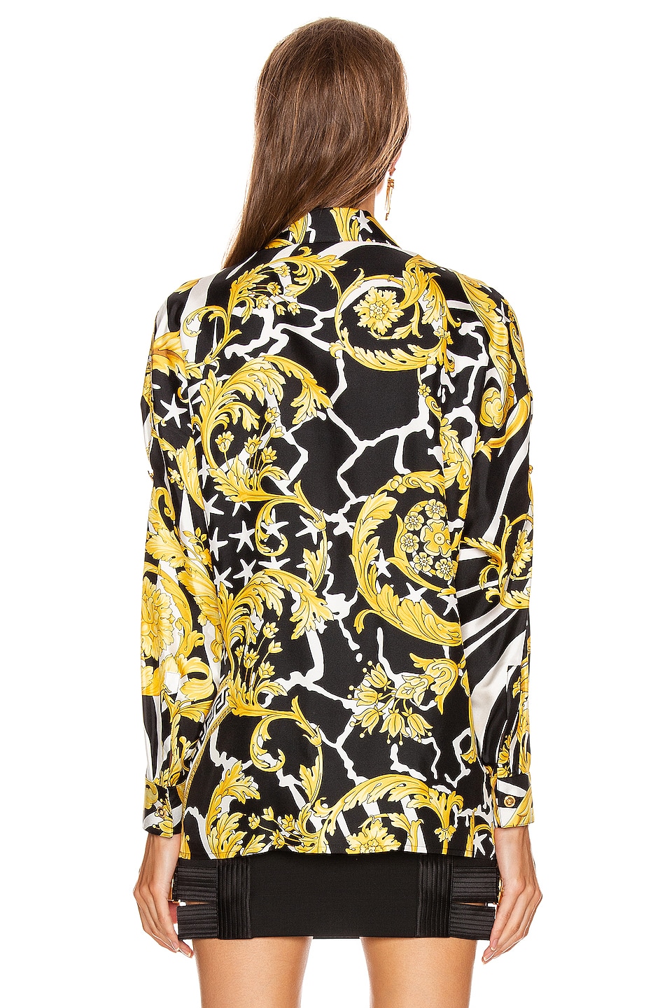 VERSACE Long Sleeve Print Blouse in Black & Yellow | FWRD