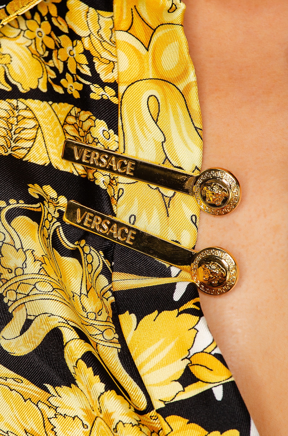 VERSACE Long Sleeve Print Blouse in Black & Yellow | FWRD
