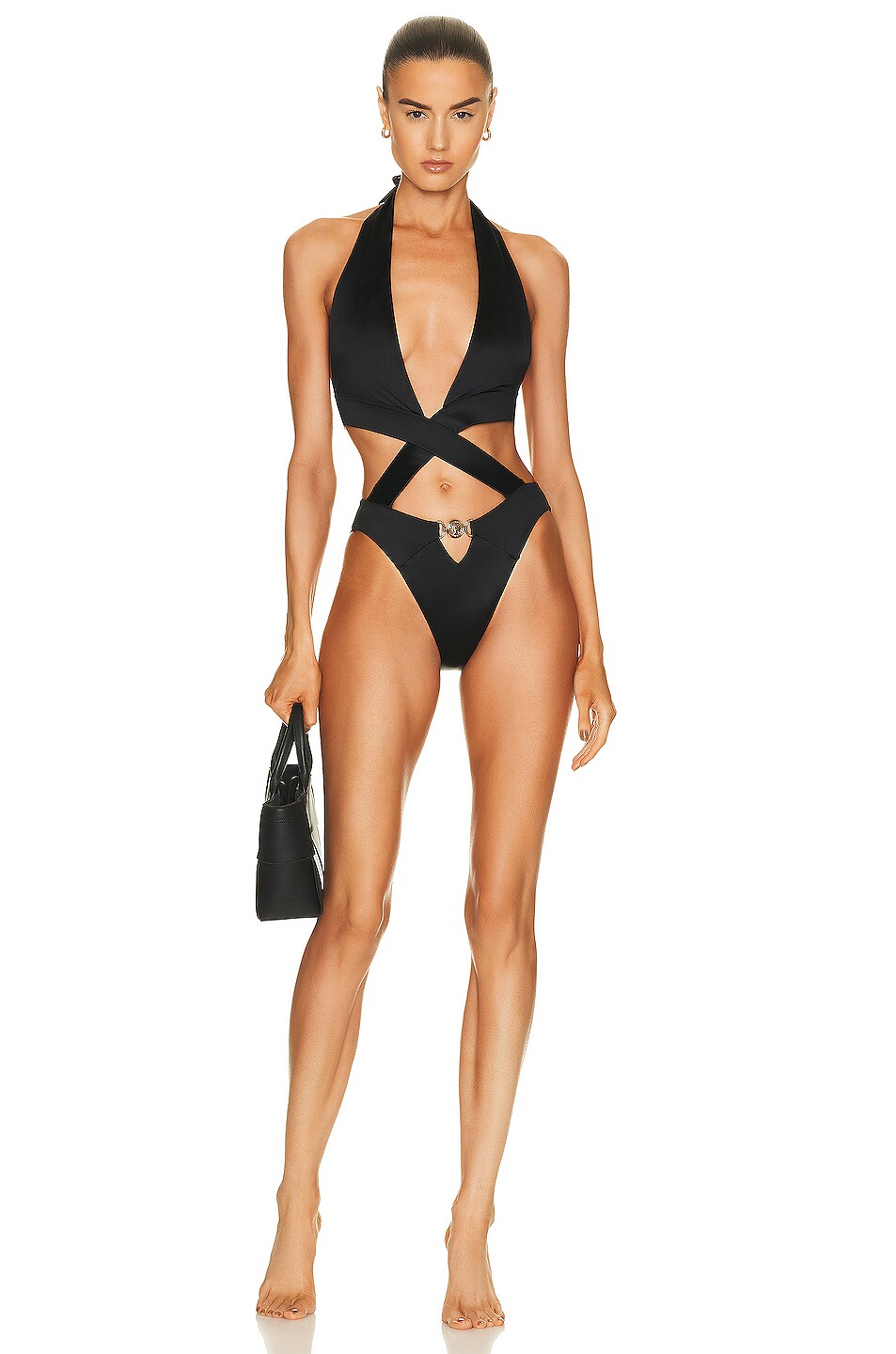 Versace Cut Out One Piece Swimsuit In Nero Fwrd