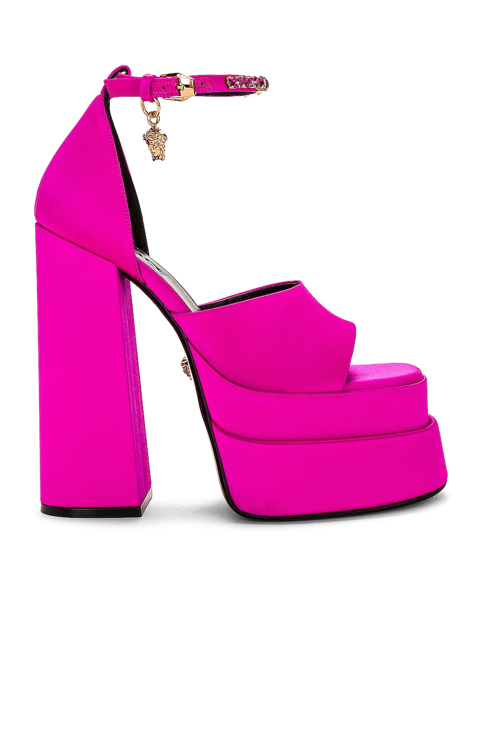 VERSACE Medusa Platform Sandals in Deep Fuchsia & Oro | FWRD