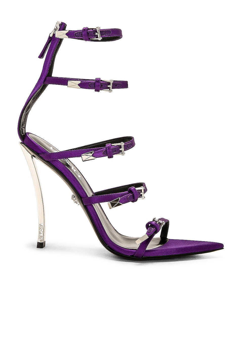 VERSACE Pin Point Sandal in Dark Orchid & Palladium | FWRD