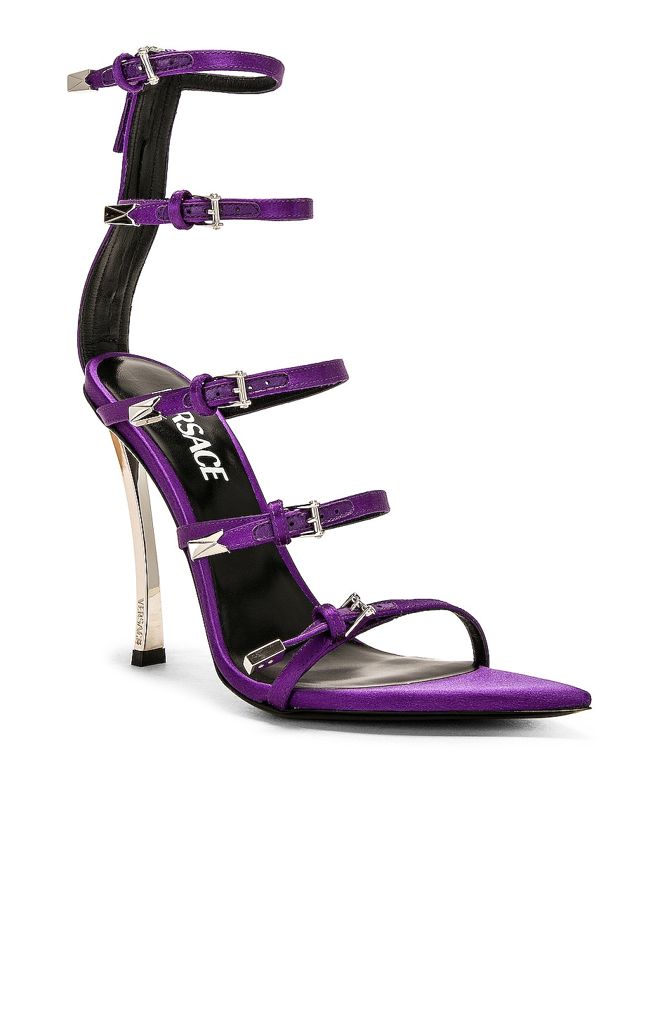 VERSACE Pin Point Sandal in Dark Orchid & Palladium | FWRD