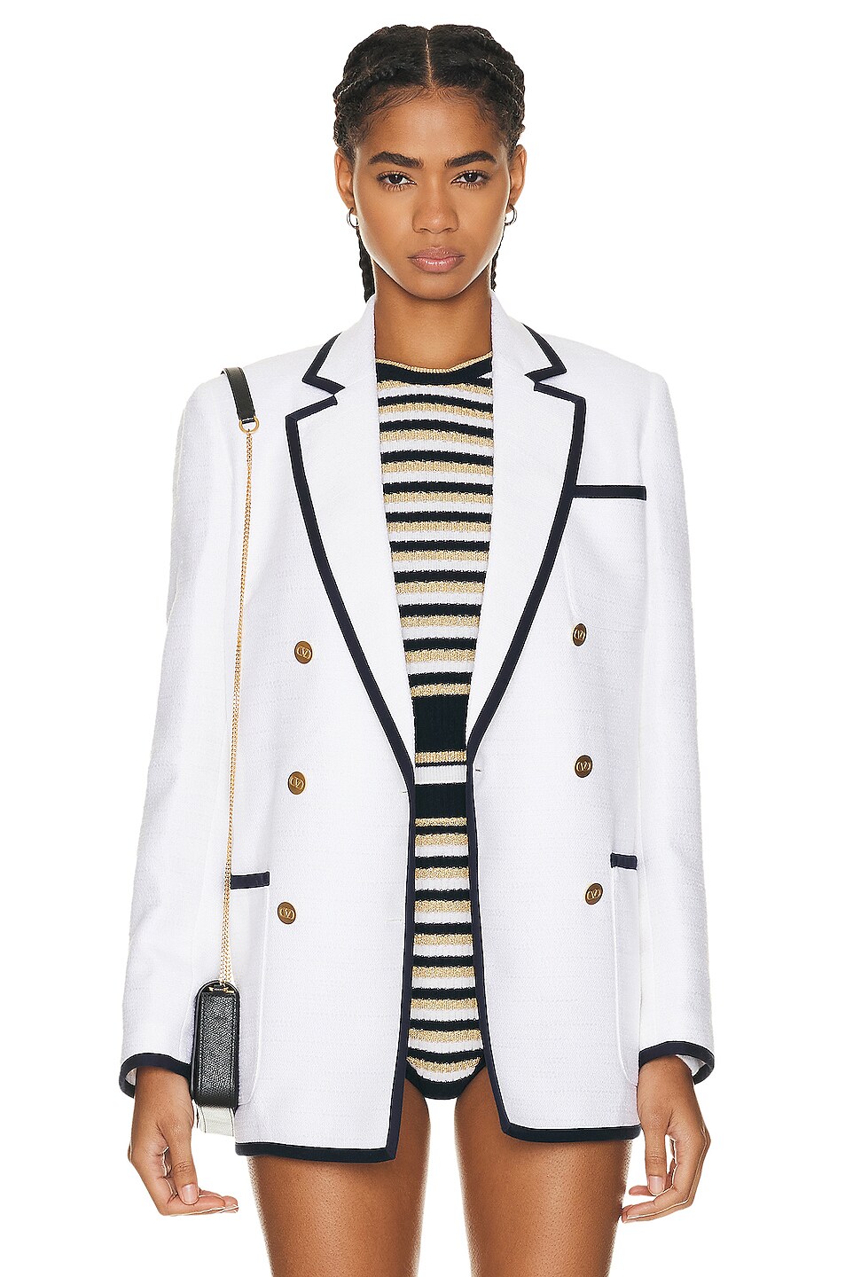 Valentino Crips Tweed Blazer in Avorio & Navy | FWRD