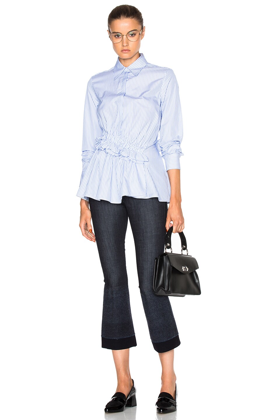 Victoria Victoria Beckham Ruffle Waist Shirt in Blue Stripe | FWRD
