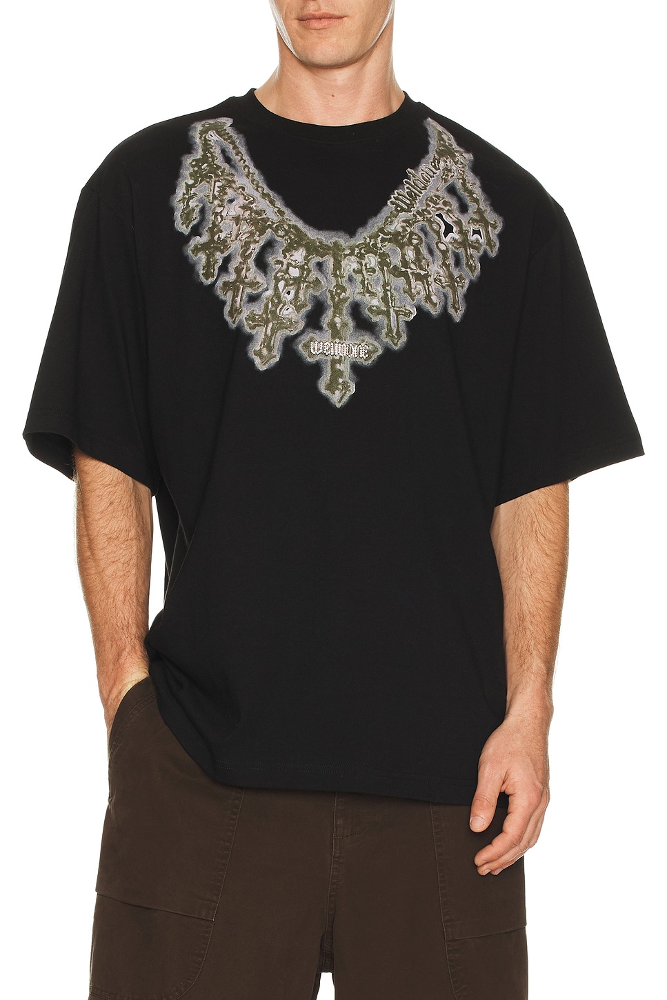 WE11DONE Cross Necklace T-Shirt in Black | FWRD