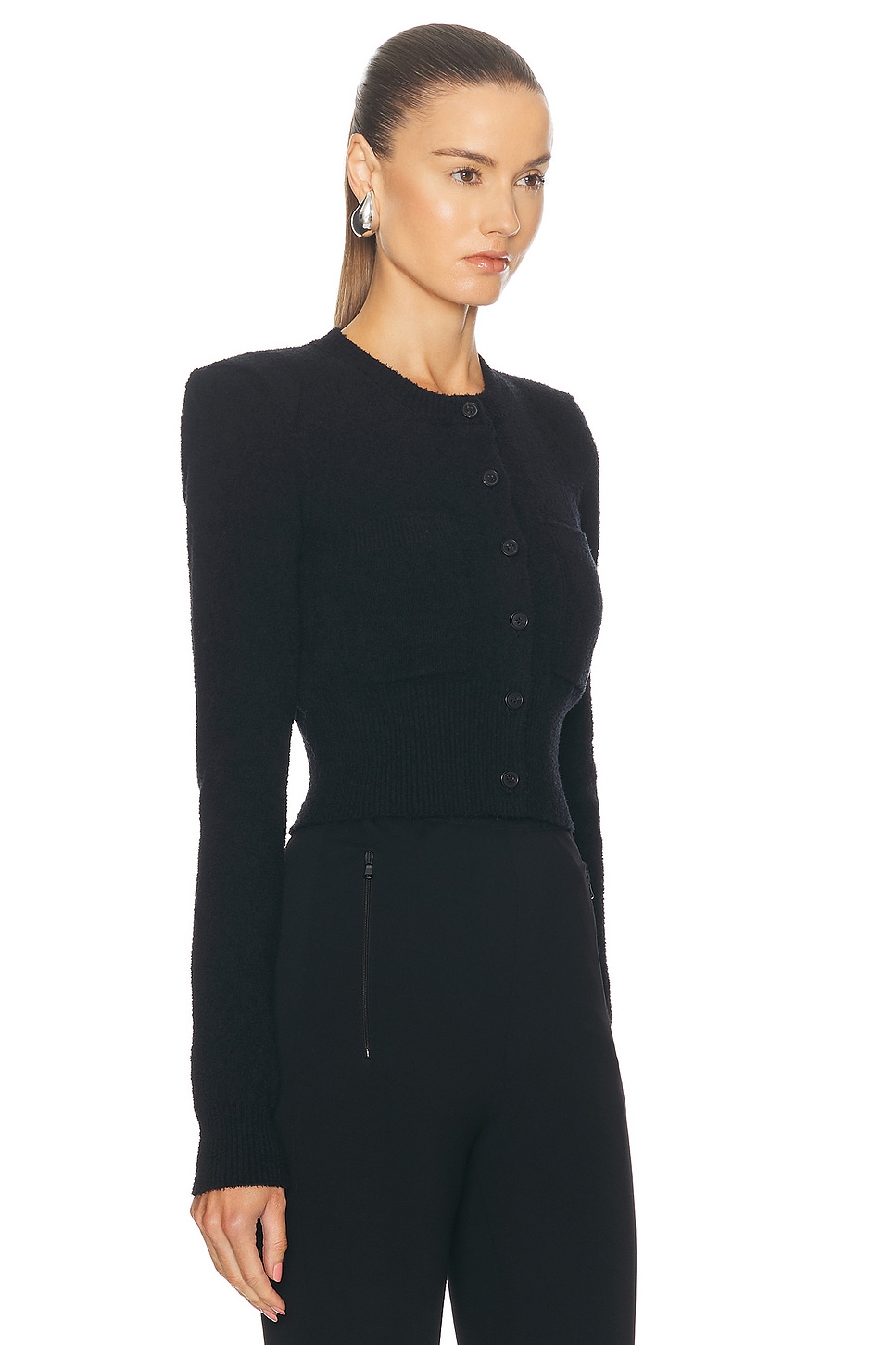 WARDROBE.NYC Cropped Cardigan With Shoulder Pads in Black | FWRD