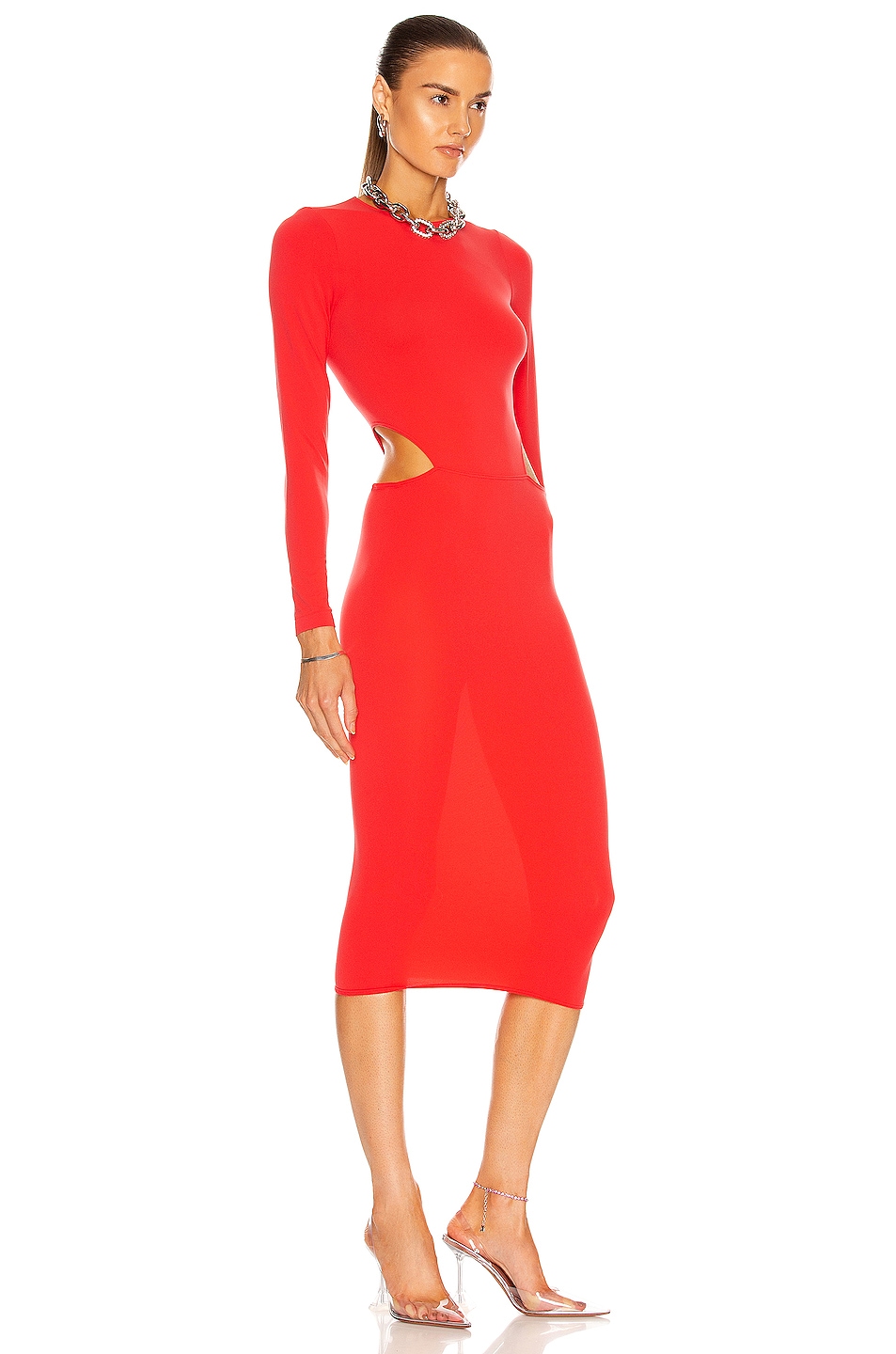 Wolford x Amina Muaddi Cut Out Midi Dress in Star Rubi | FWRD