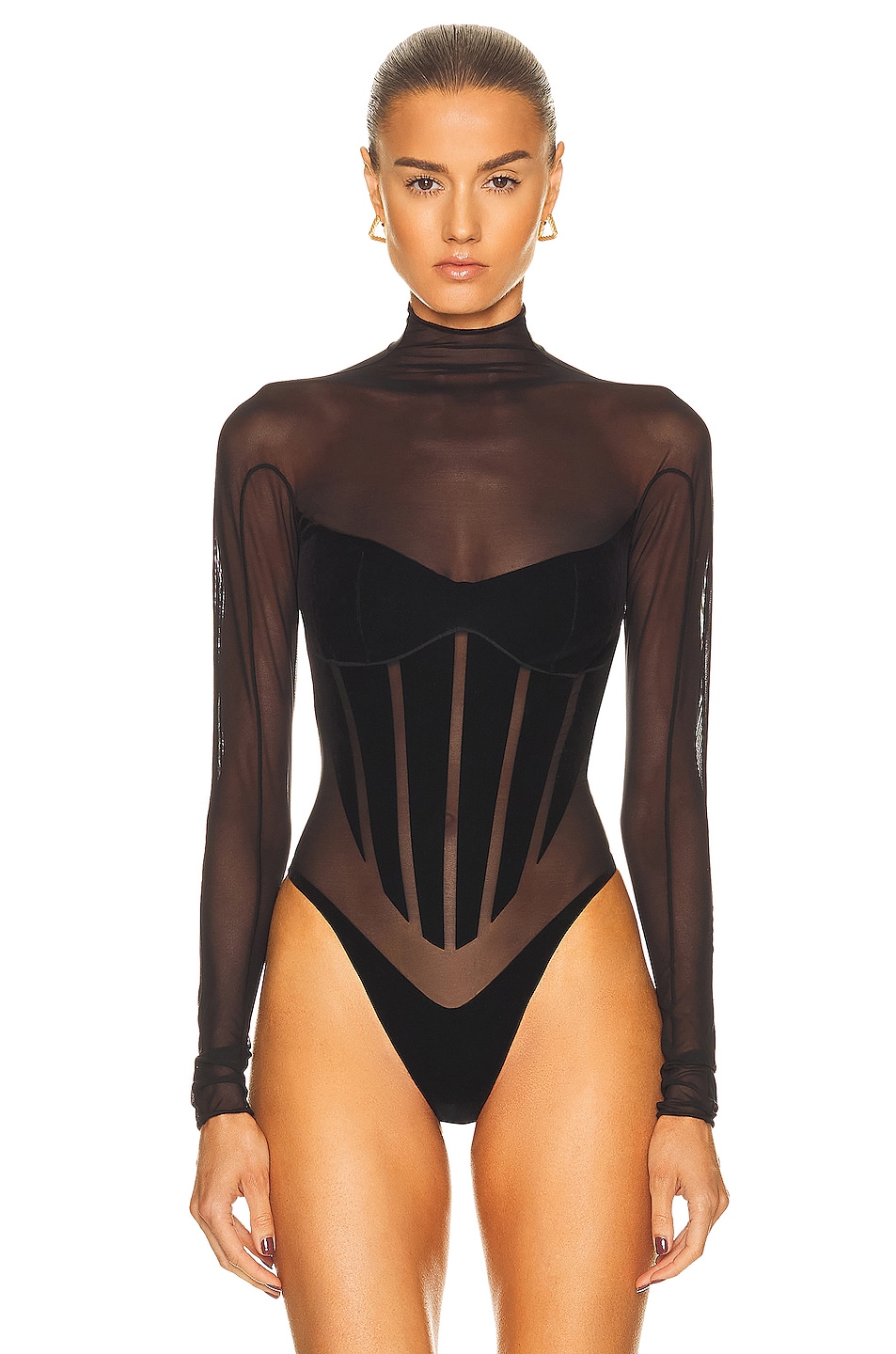 Wolford x Mugler Flock Shaping Bodysuit in Black | FWRD