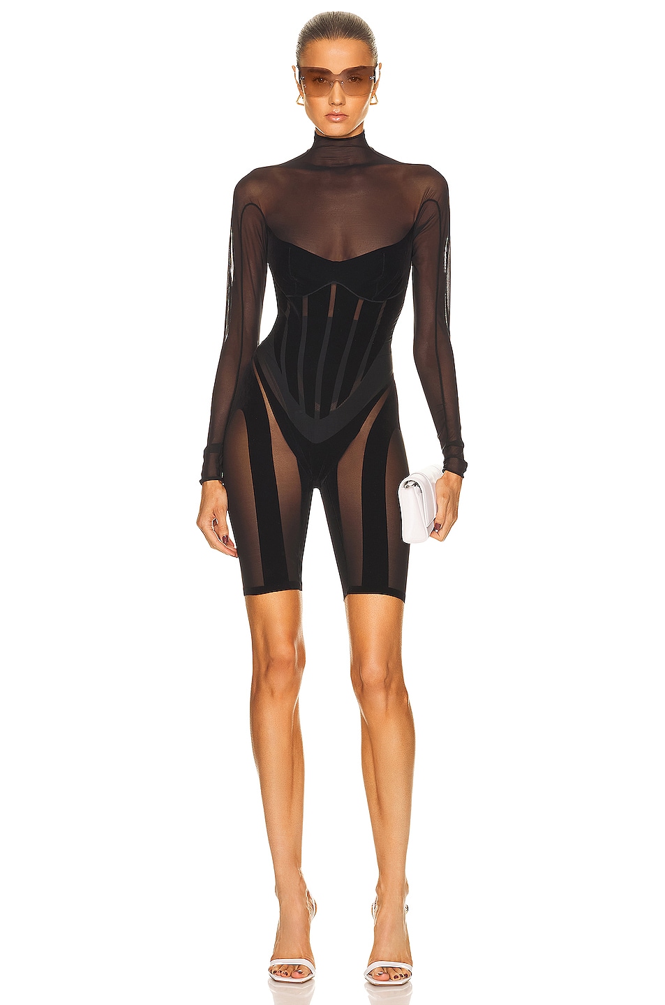 Wolford x Mugler Flock Shaping Bodysuit in Black | FWRD