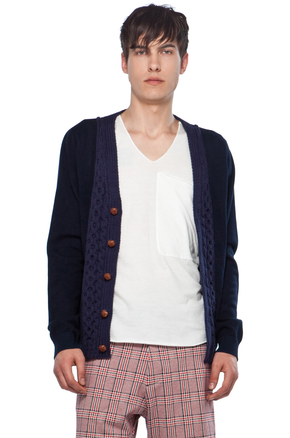 WENDI REED Preppy Cardigan w/Chunky Irish Knit Front and Back Insert in ...