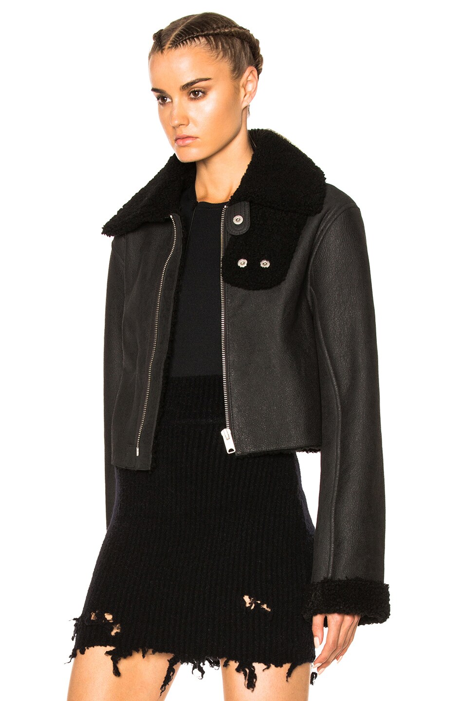 YEEZY Season 3 Cropped Lamb Shearling Flight Coat in True Onyx | FWRD