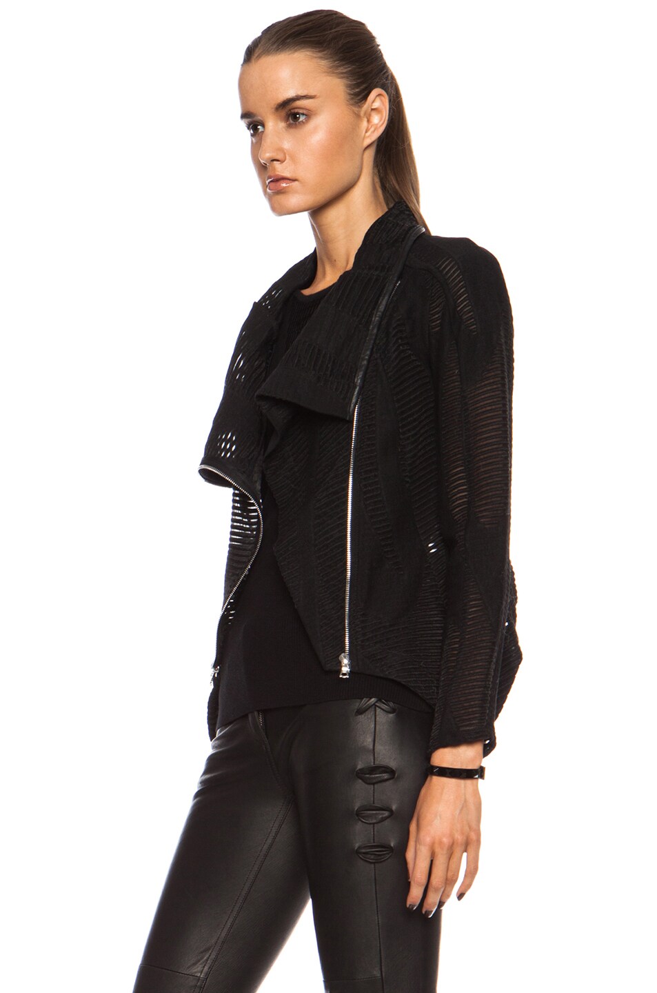 Yigal Azrouel Linear Tulle Woll-Blend Jacket in Jet Black | FWRD