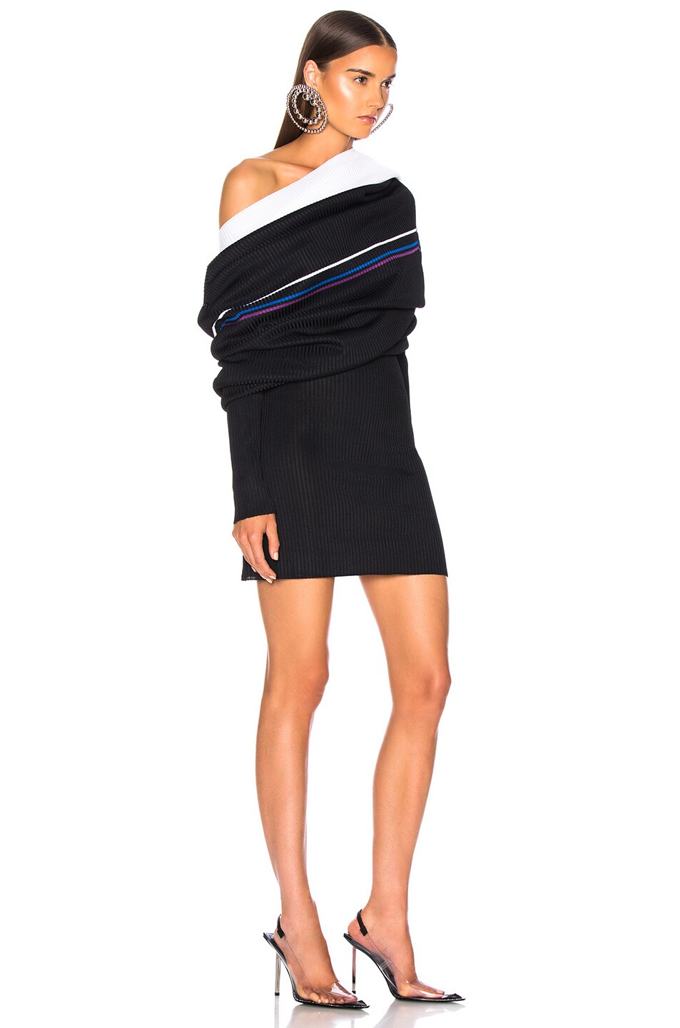 Y/Project Off Shoulder Knit Dress in Noir | FWRD