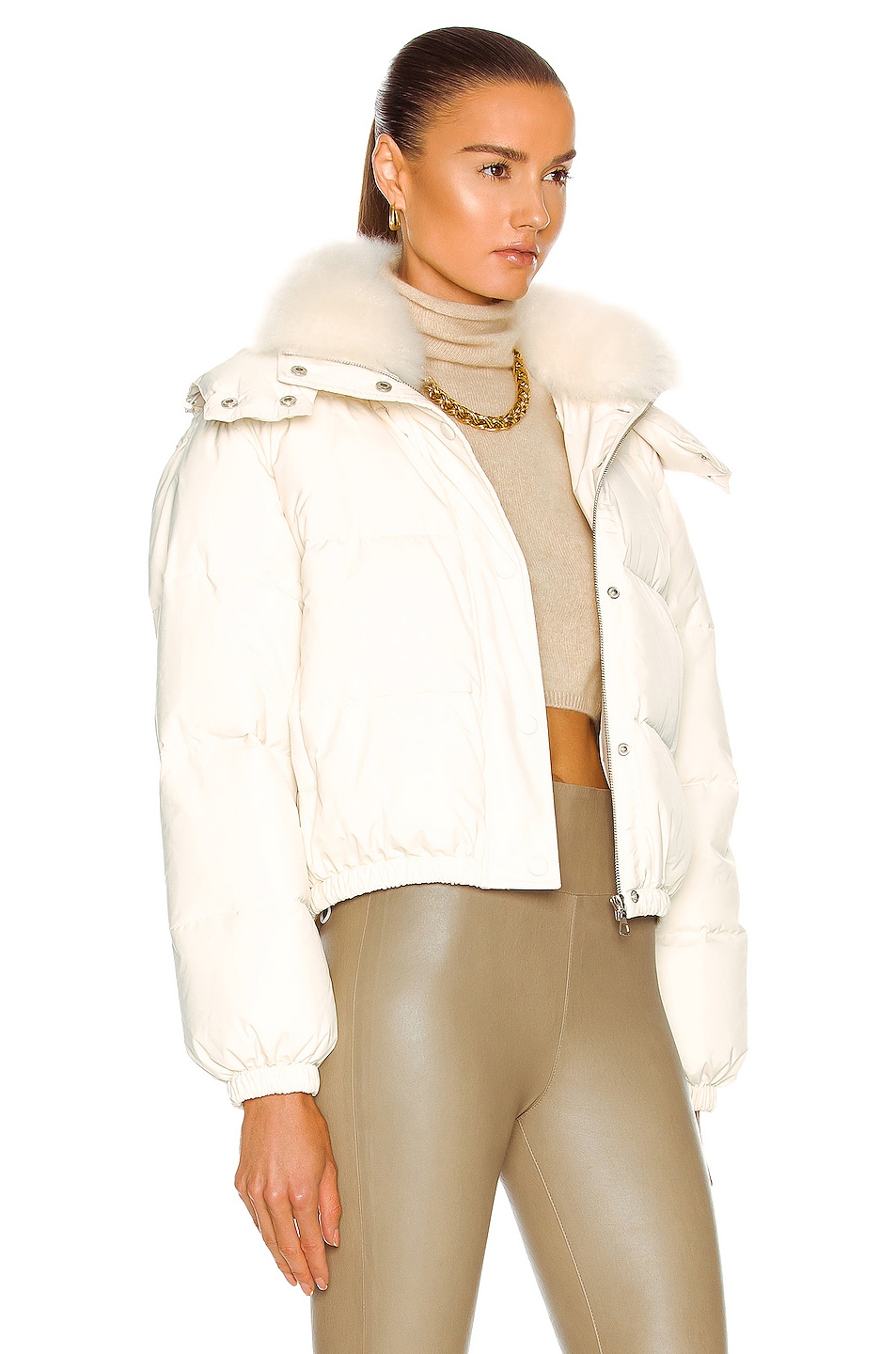 Yves Salomon Removable Collar Puffer Jacket in Meringue | FWRD