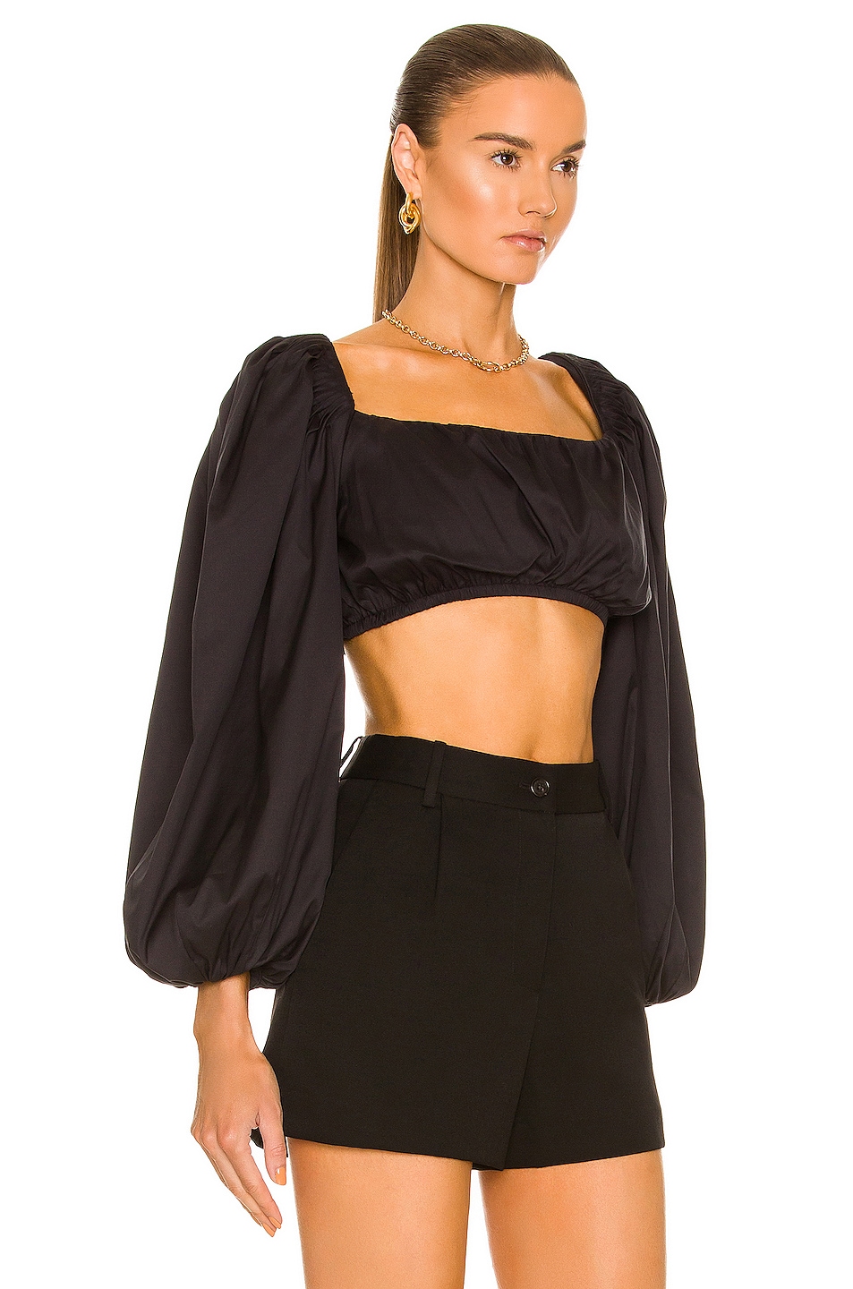 Zeynep Arcay Balloon Cotton Crop Top in Black | FWRD
