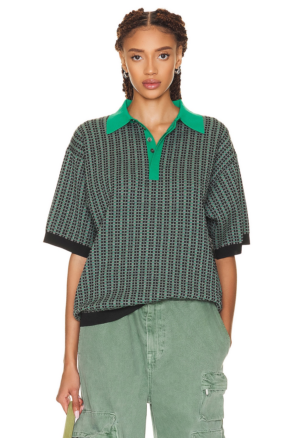 Zankov Button Up Polo in Black & Emerald Multi | FWRD