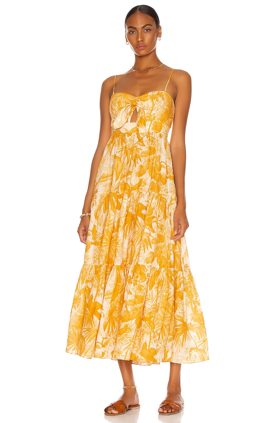 Zimmermann Mae Tie Midi Dress in Amber Palm | FWRD