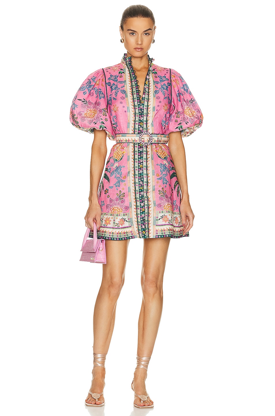 Zimmermann Ginger Buttoned Mini Dress in Pink Multi | FWRD