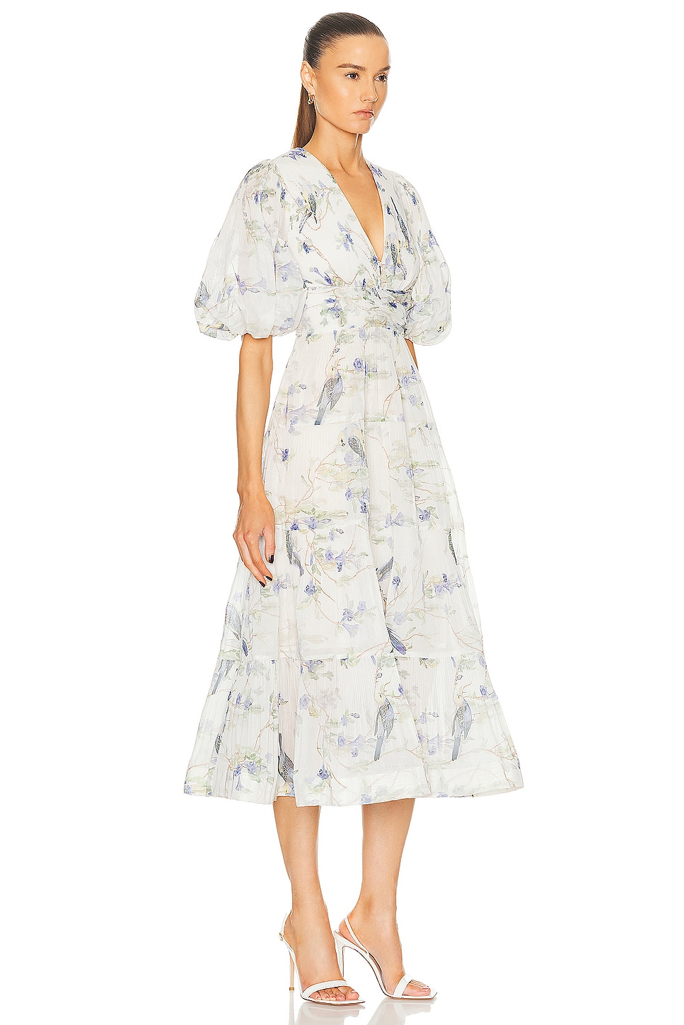 Zimmermann Pleated Midi Dress in Blue Birds | FWRD
