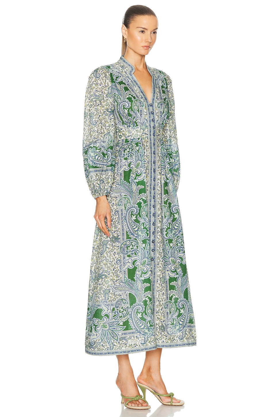 Zimmermann Plunge Midi Dress in Green Paisley | FWRD