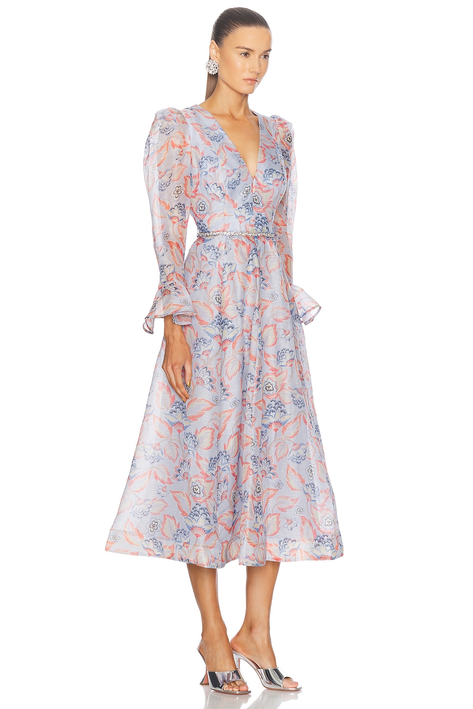 Zimmermann Eden Long Sleeve Midi Dress in Sapphire Eden | FWRD