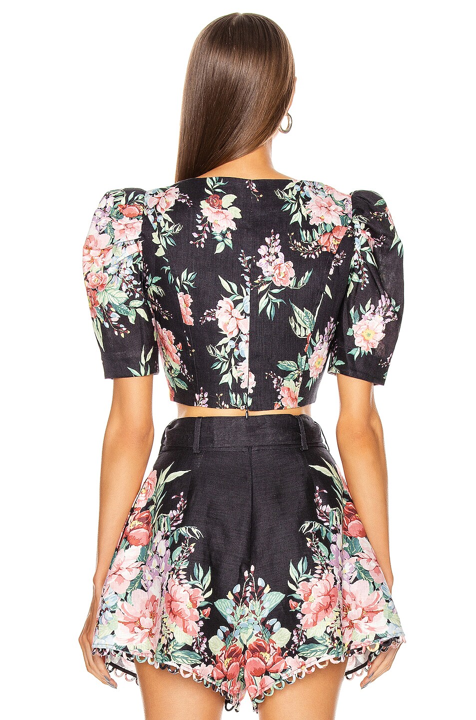 Zimmermann Bellitude Laced Crop Top in Dark Navy Floral | FWRD