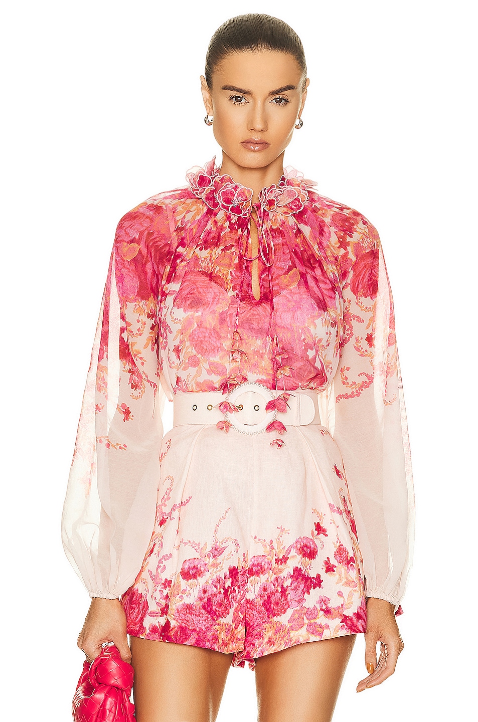 Zimmermann High Tide Billow Blouse in Pink Ikat Floral | FWRD