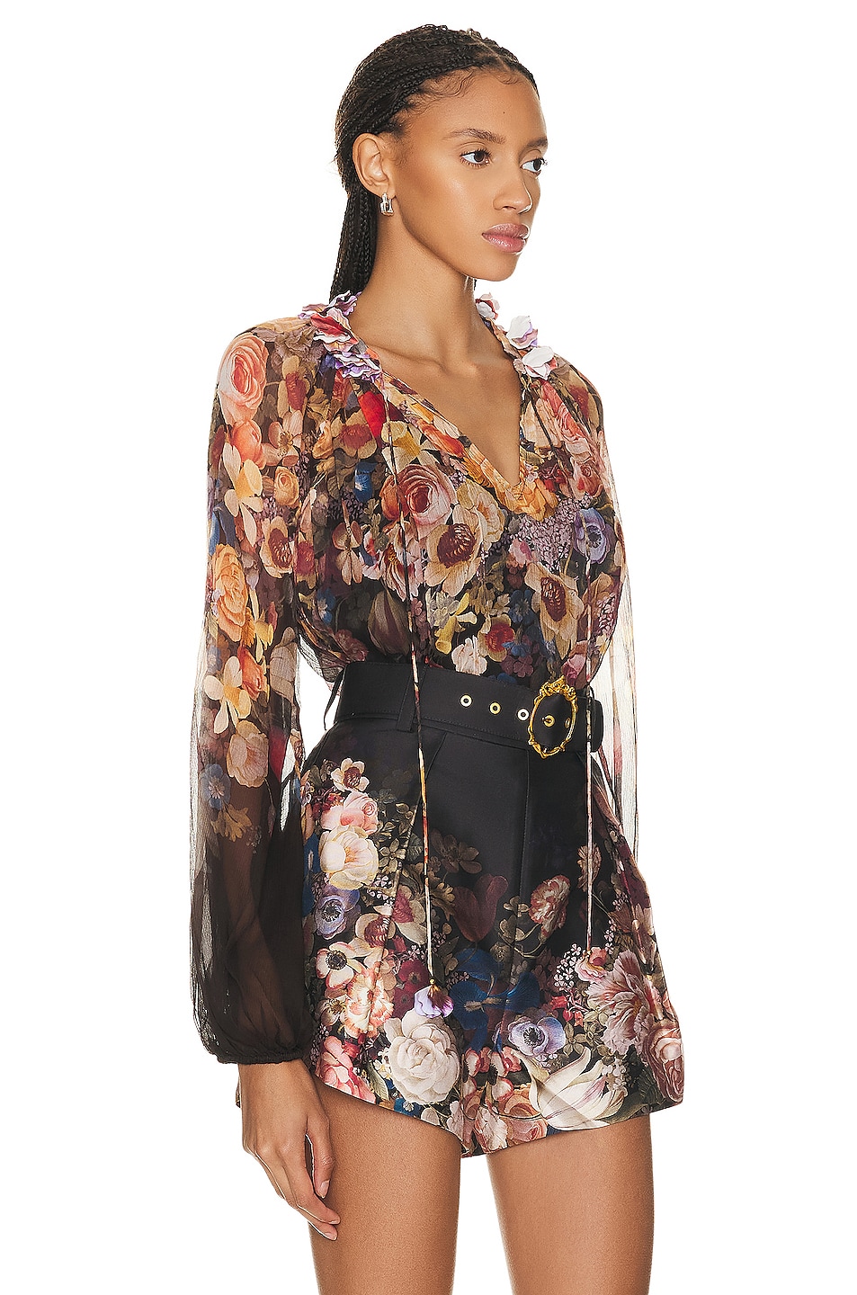 Zimmermann Luminosity Floral Blouse in Morisot Black Print | FWRD