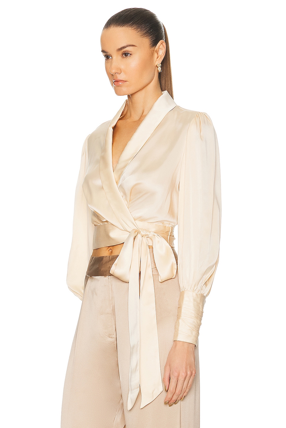 Zimmermann Silk Wrap Top in Tea | FWRD