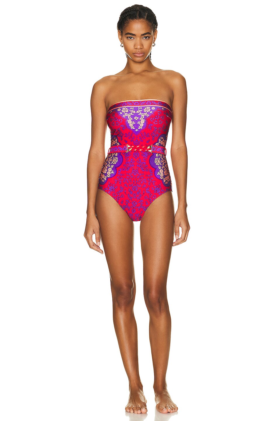 Zimmermann Raie Chain Link Bandeau One Piece Swimsuit In Purple And Red