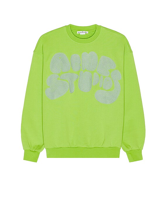 Acne Studios Fyre Bubble Logo Sweater in Lime Green | FWRD Acne Studios Fyre Bubble Logo Sweater in Lime Green | FWRD