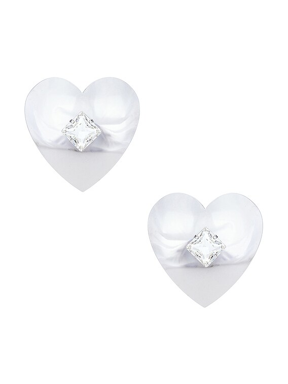 Alessandra Rich Metal Heart Earrings in Cry Silver FWRD