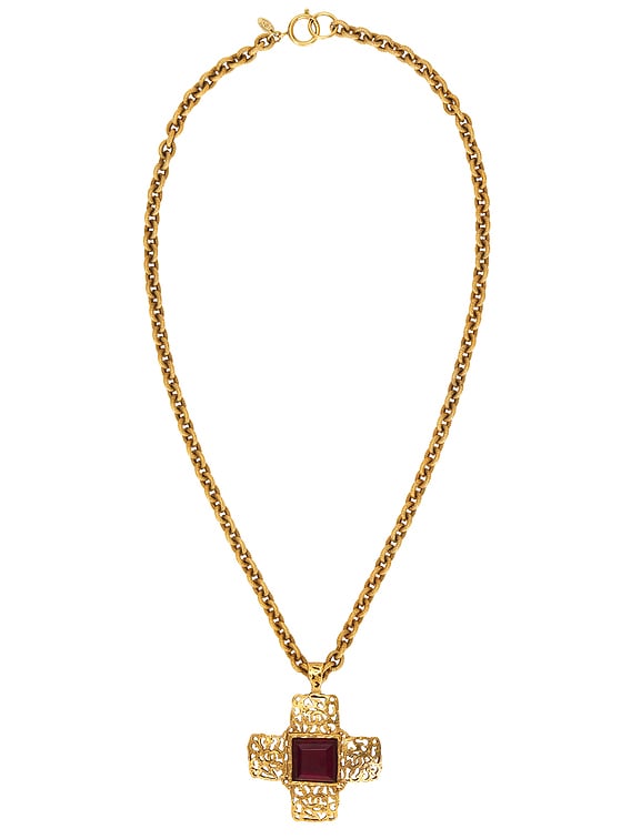 FWRD Renew Chanel 1987 Gripoix Cross Necklace in Gold FWRD