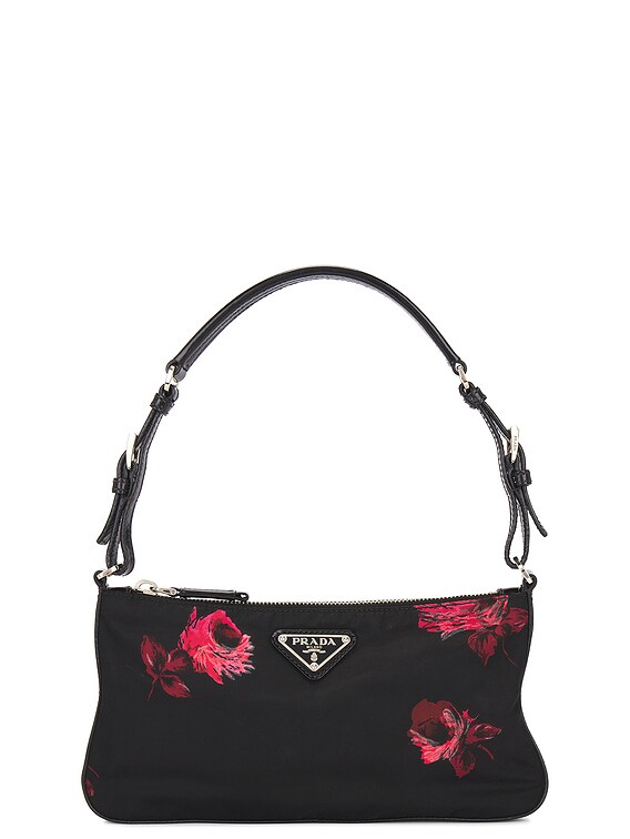 FWRD Renew Prada Tessuto Floral Shoulder Bag in Black | FWRD FWRD Renew Prada Tessuto Floral Shoulder Bag in Black | FWRD