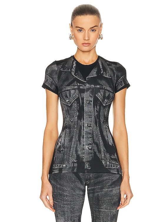 Jean Paul Gaultier Trompe L'oeil Flag Label Crew Neck Tee in Jean Paul Gaultier Trompe L'oeil Flag Label Crew Neck Tee in