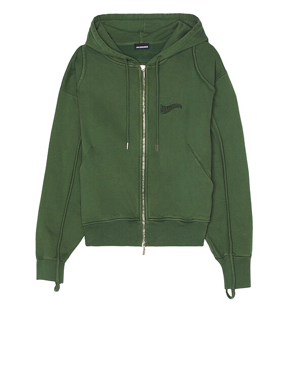 JACQUEMUS Le Sweater Camargue Zipper in Dark Green | FWRD JACQUEMUS Le Sweater Camargue Zipper in Dark Green | FWRD