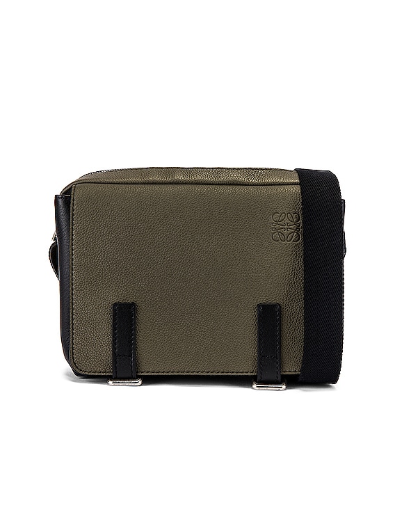 Loewe Military Messenger Bag in Khaki Green & Black | FWRD Loewe Military Messenger Bag in Khaki Green & Black | FWRD