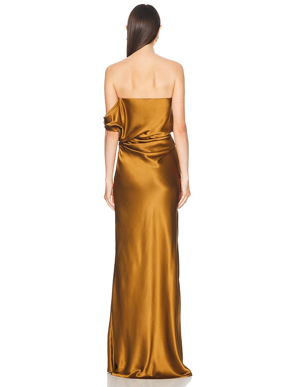 The Sei Strapless Arm Drape Gown in Umber | FWRD The Sei Strapless Arm Drape Gown in Umber | FWRD