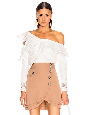 self-portrait Polka Dot Frill Top in White | FWRD